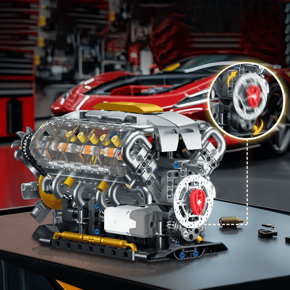 Functional V8 Engine Model Building Blocks Kit | 691 Pcs